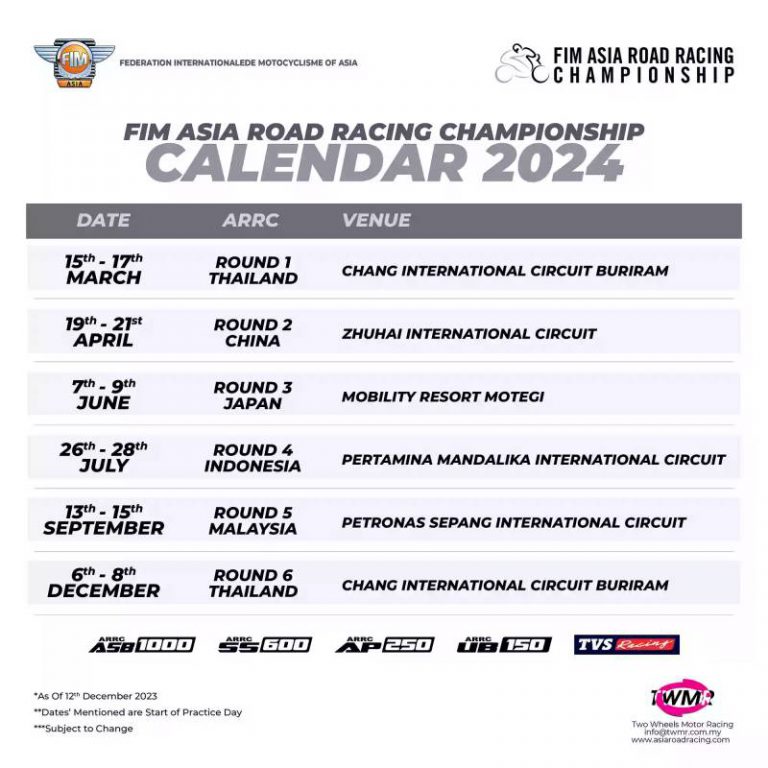 ปฏิทินการแข่งขัน Asia Road Racing ฤดูกาล 2024 - MOTOWISH